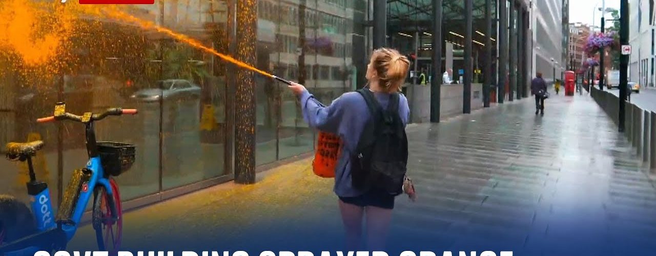 Just Stop Oil: Protesters spray orange paint over Department for Energy ...