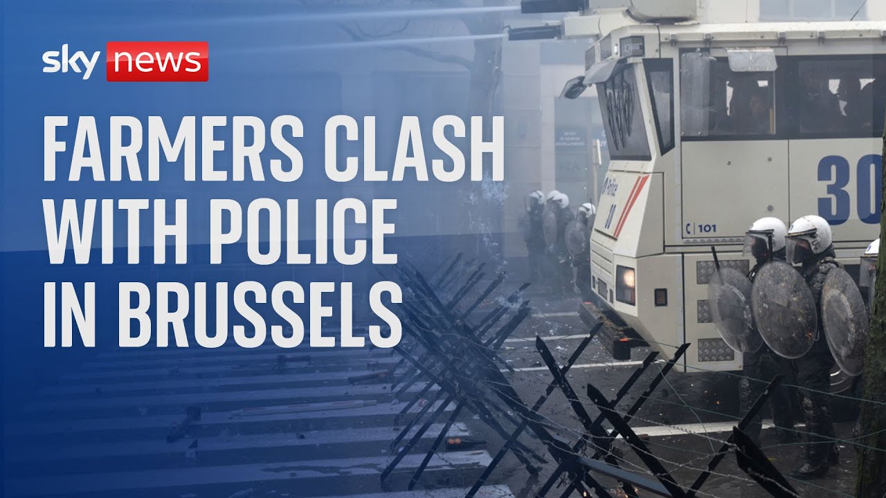 Protesting farmers clash with police outside EU headquarters in ...