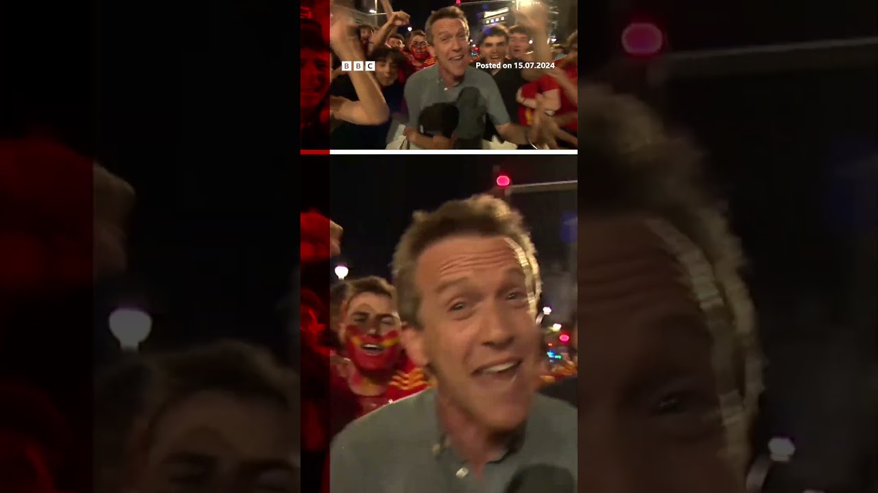 Cheering Spain fans surround BBC reporter live on-air after Euros win ...