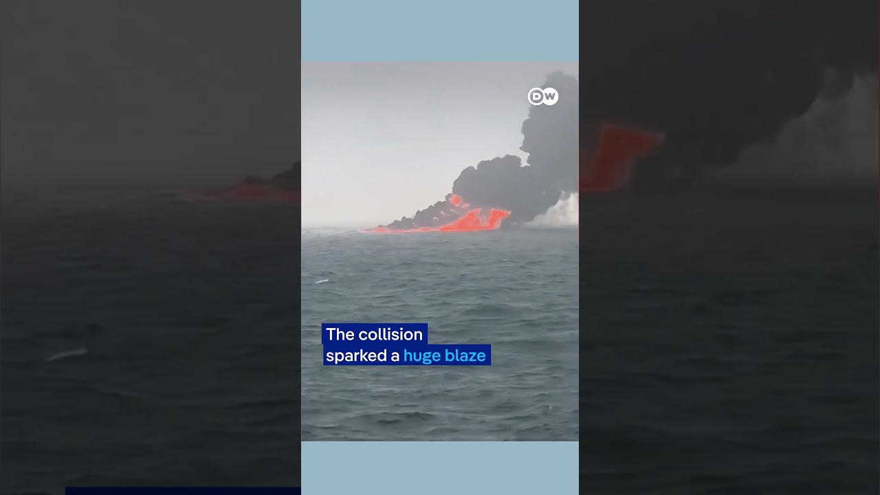 Oil tanker and container ship on fire after colliding in the North Sea ...