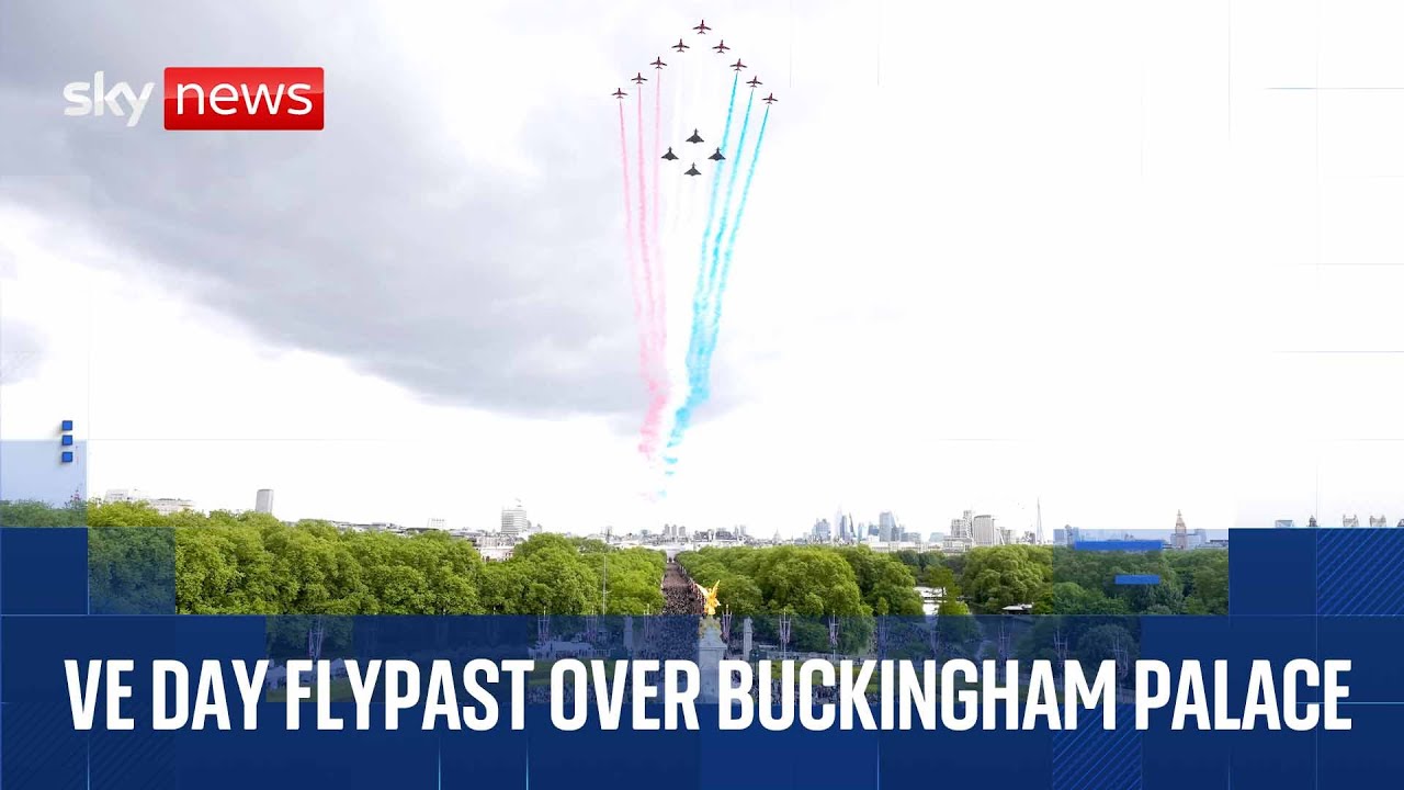 Red Arrows join military aircraft for VE Day flypast | Watch in full ...